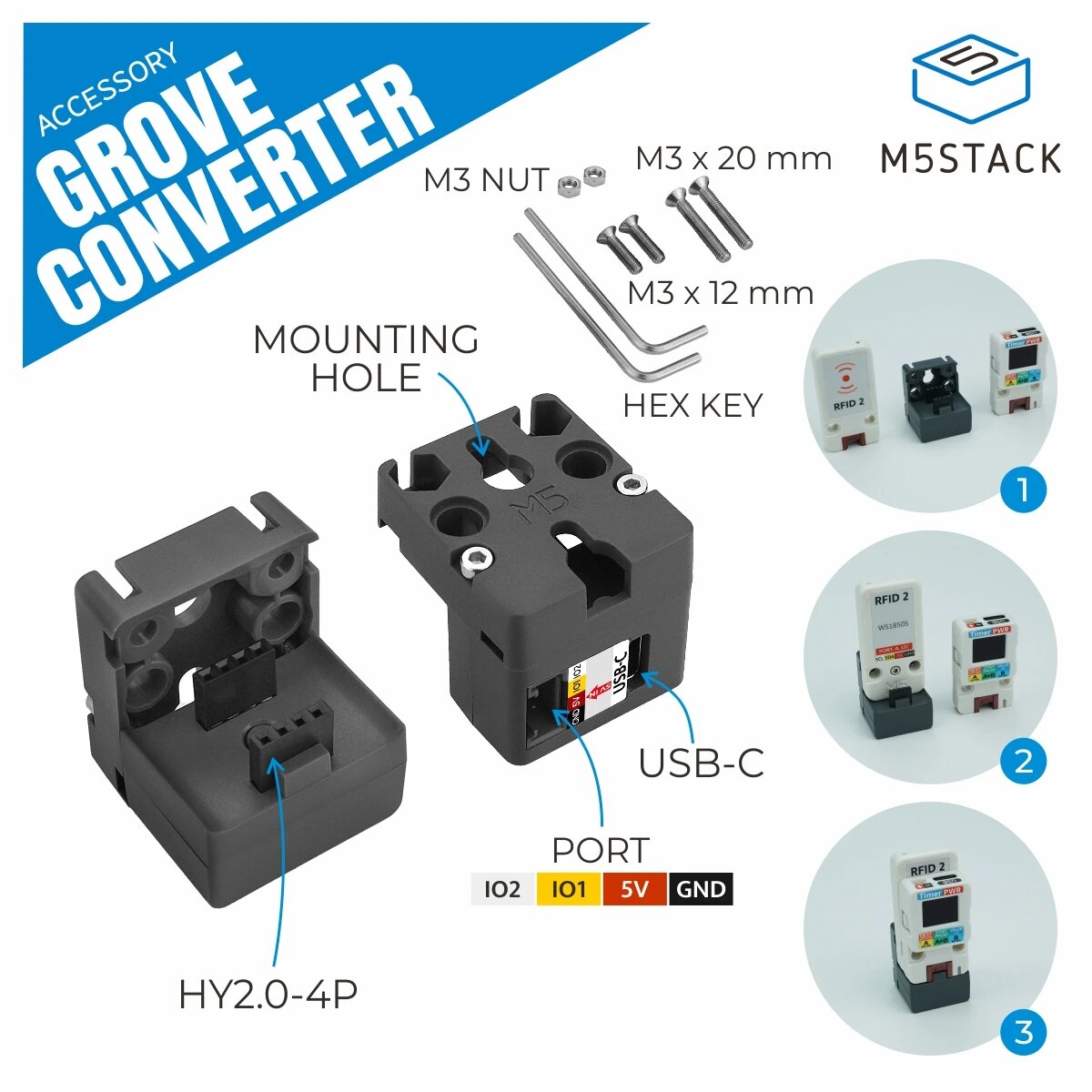 Официальный конвертер Grove 2-в-1 M5Stack с USB-c