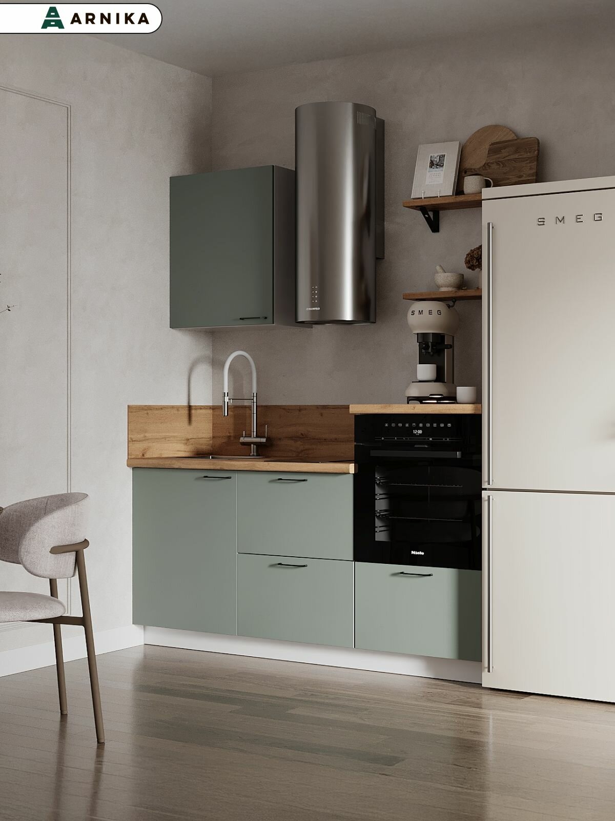 ARNIKA Кухонный гарнитур со столешницей "Дакия" 1,8м х цвет олива (зеленый), фасад Эмаль