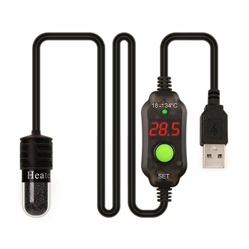 Мини-нагреватель для аквариума с рыбой погружного резервуара, USB-зарядка, дисплей температуры, регулируемый диапазон 64,4-93,2 F