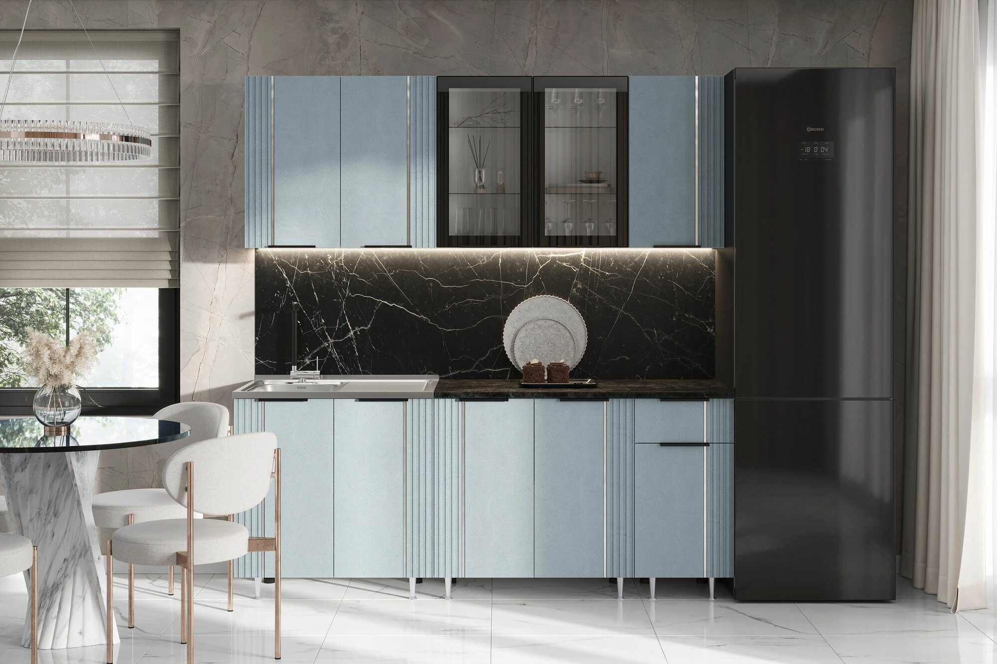 Кухня Виктория 2,0м (490) (Пластер Скай, Белый (Кастилло темный))