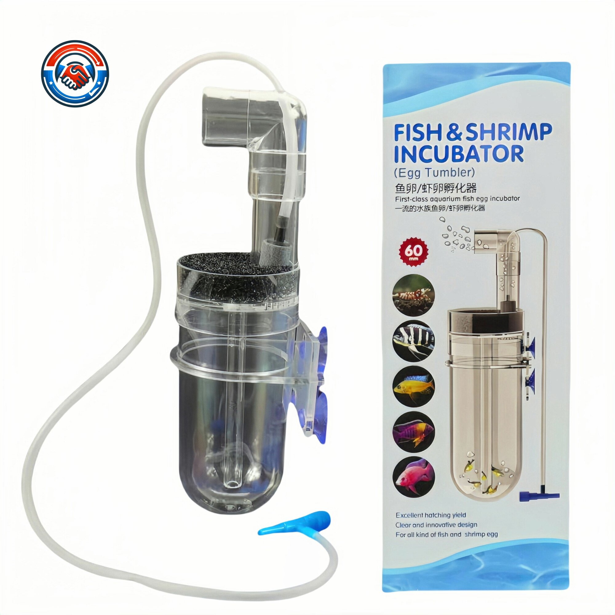 Инкубатор для икры рыб, акриловый комплект 8 деталей, 60 мм диаметр, 25 см высота, безопасная дугообразная камера, комплект для разведения аквариумных рыбок, удобная подвеска и присоска