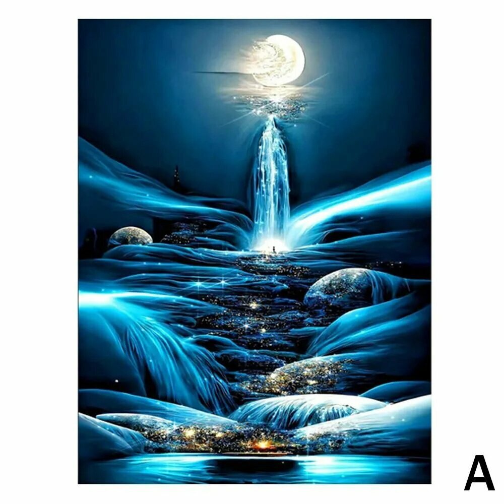 Алмазная мозаика большая картина "Пляжный лунный свет" 30х40 см со светящимся в темноте стразами и 5Д элементами