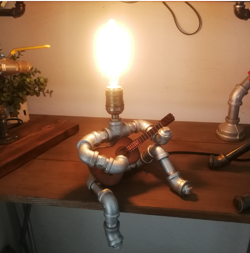 DINGXIAN Стимпанк Гитара Лампа - Уникальный Настольный Светильник с Лампами Эдисона, Винтажная Декоративная Лампа для Мужчин, Любителей Гитары и Музыкантов, Креативный Необычный Музыкальный Подарок