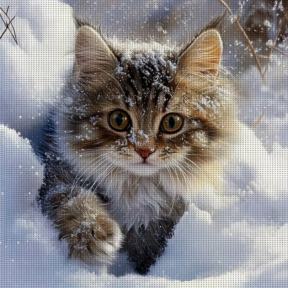 Наборы для вышивки, без рамы, 40X40cm, 11CT принт, набор для вышивки крестом, "Кот на снегу"