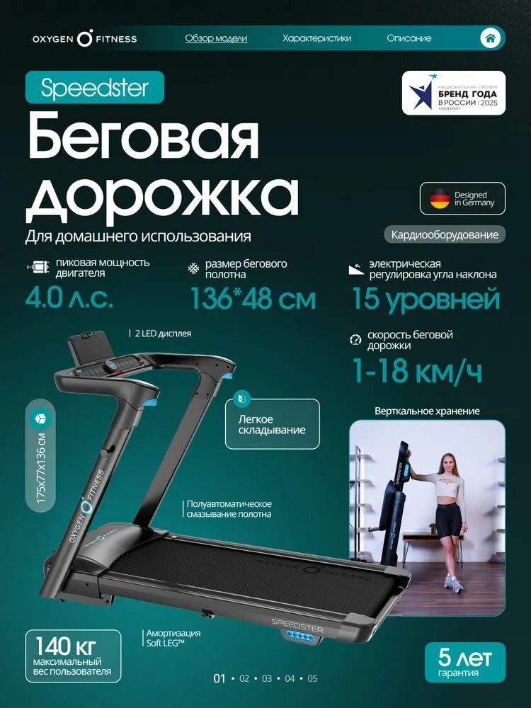 Беговая дорожка домашняя OXYGEN FITNESS SPEEDSTER