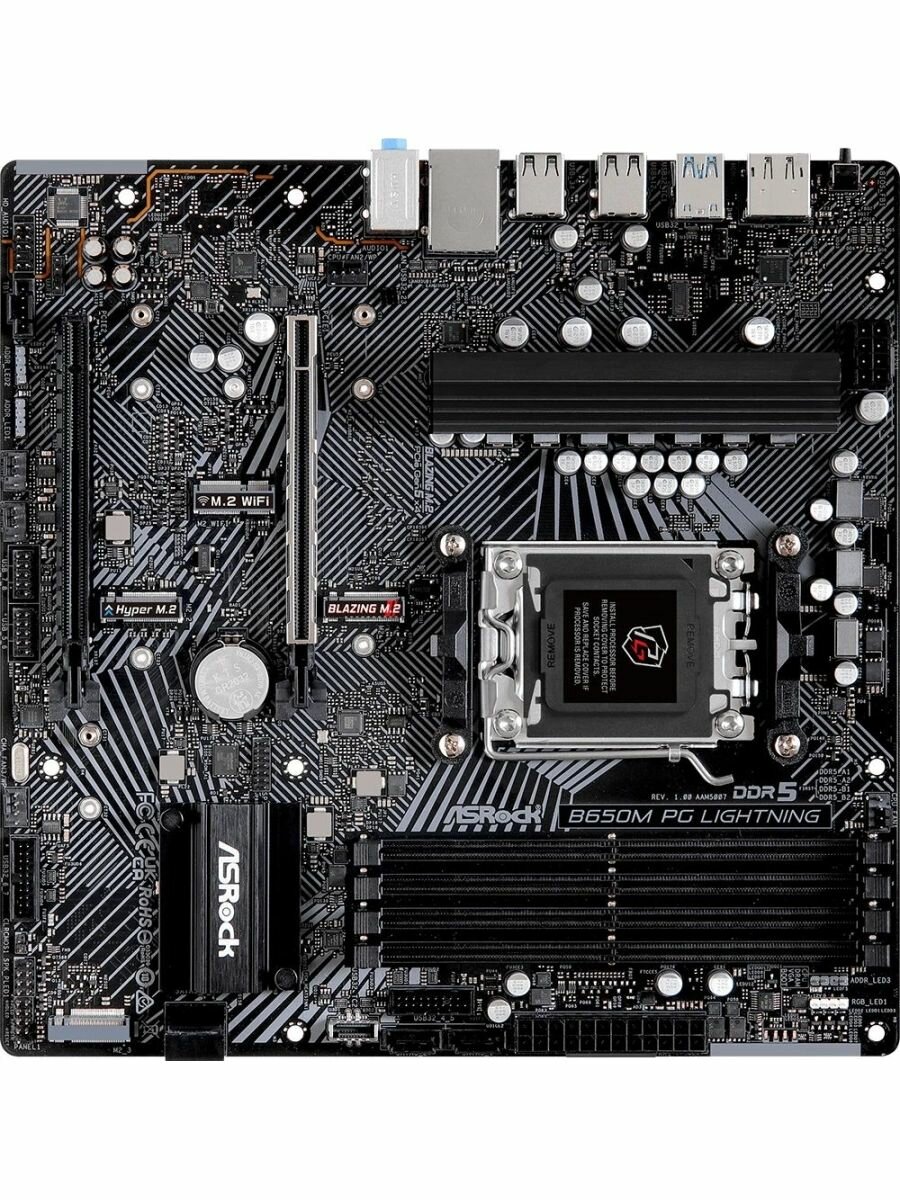 Материнская плата Asrock B650M PG LIGHTNING Socket AM5 AMD B650 4xDDR5 mATX AC 97 8ch(7.1) 2.5Gg RAID+HDMI+DP