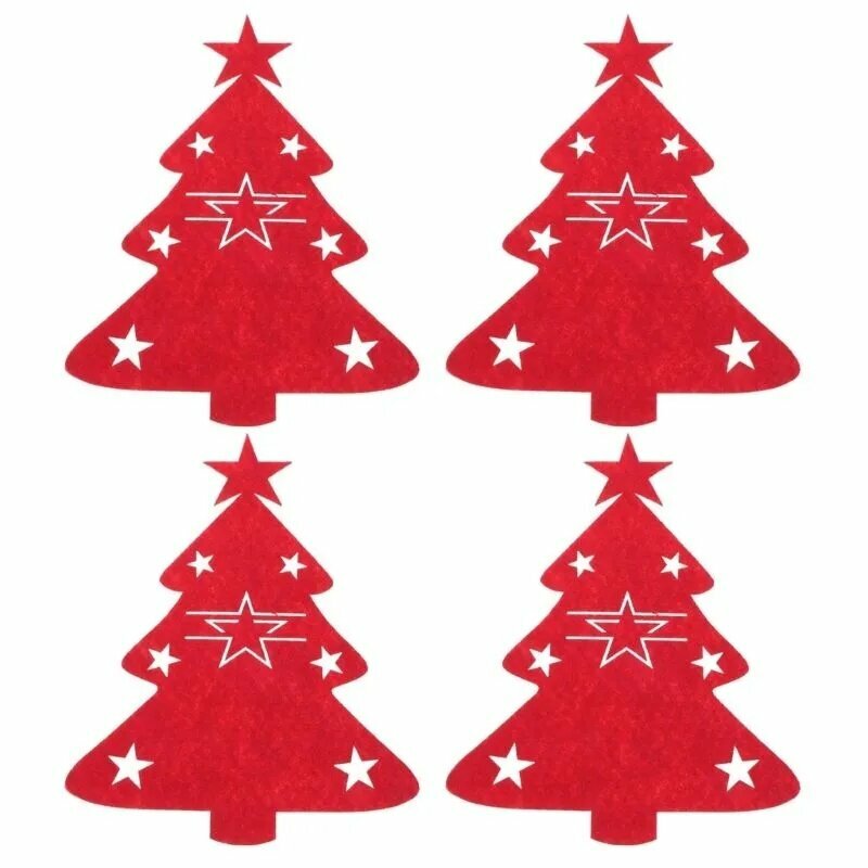 (4 штуки) Фетровые мешочки для ножей и вилок на Рождество - красные