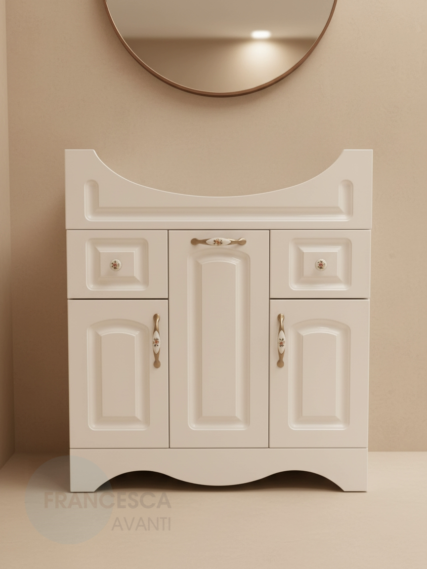 Тумба под раковину в ванную Империя 75 с 2 ящиками, с подсветкой, белый (Умывальник Элеганс 75 приобретается отдельно)