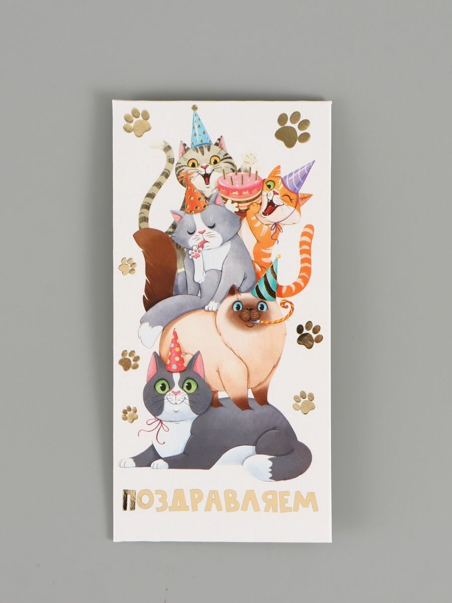 Конверт для денег 10 шт. в наборе Поздравляю , коты, тиснение, 16.5х8 см