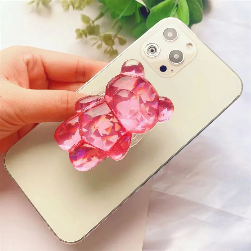 Новый милый 3D Желейный лазер Радужный градиентный медведь подставка для телефона держатель телефонные аксессуары для мужчин женщин подарок гнездо iphone 16 Samsung 2