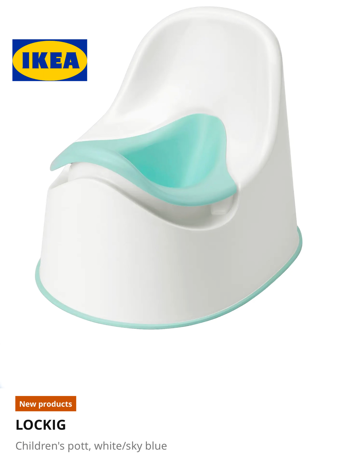 Горшок IKEA LOCKIG, детский, бело-голубой, съемный контейнер, нескользящий