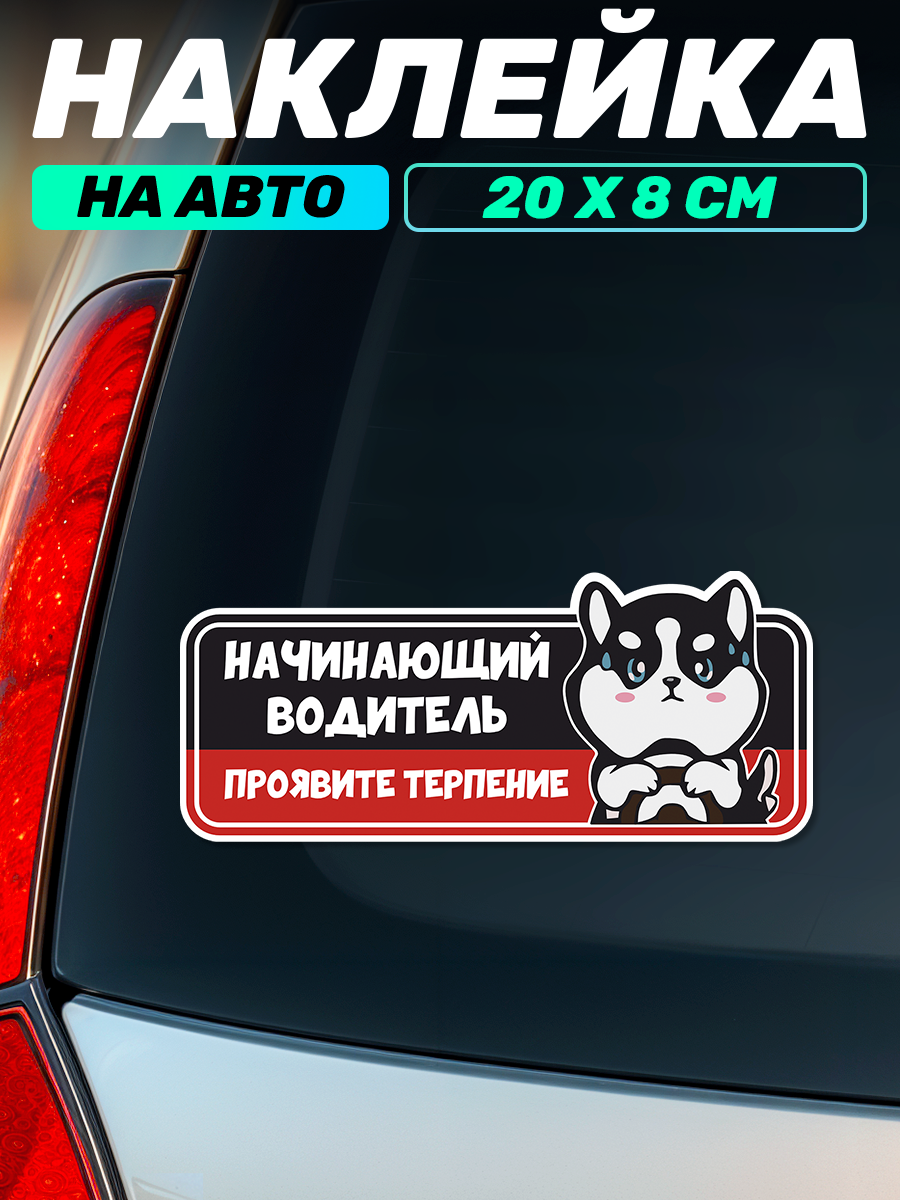 Наклейка на авто на стекло Начинающий водитель собака виниловая