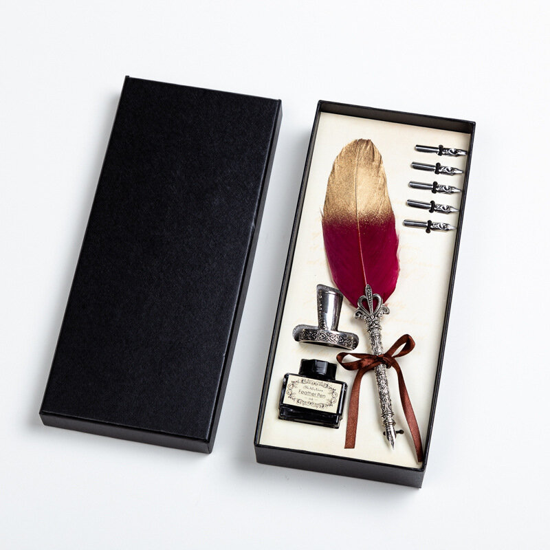 Набор перьевых ручек в европейском стиле, винтажная корона, подарочная коробка, ручка с наклонным пером, держатель для ручки, набор перьевых ручек с резьбой, оптовая продажа