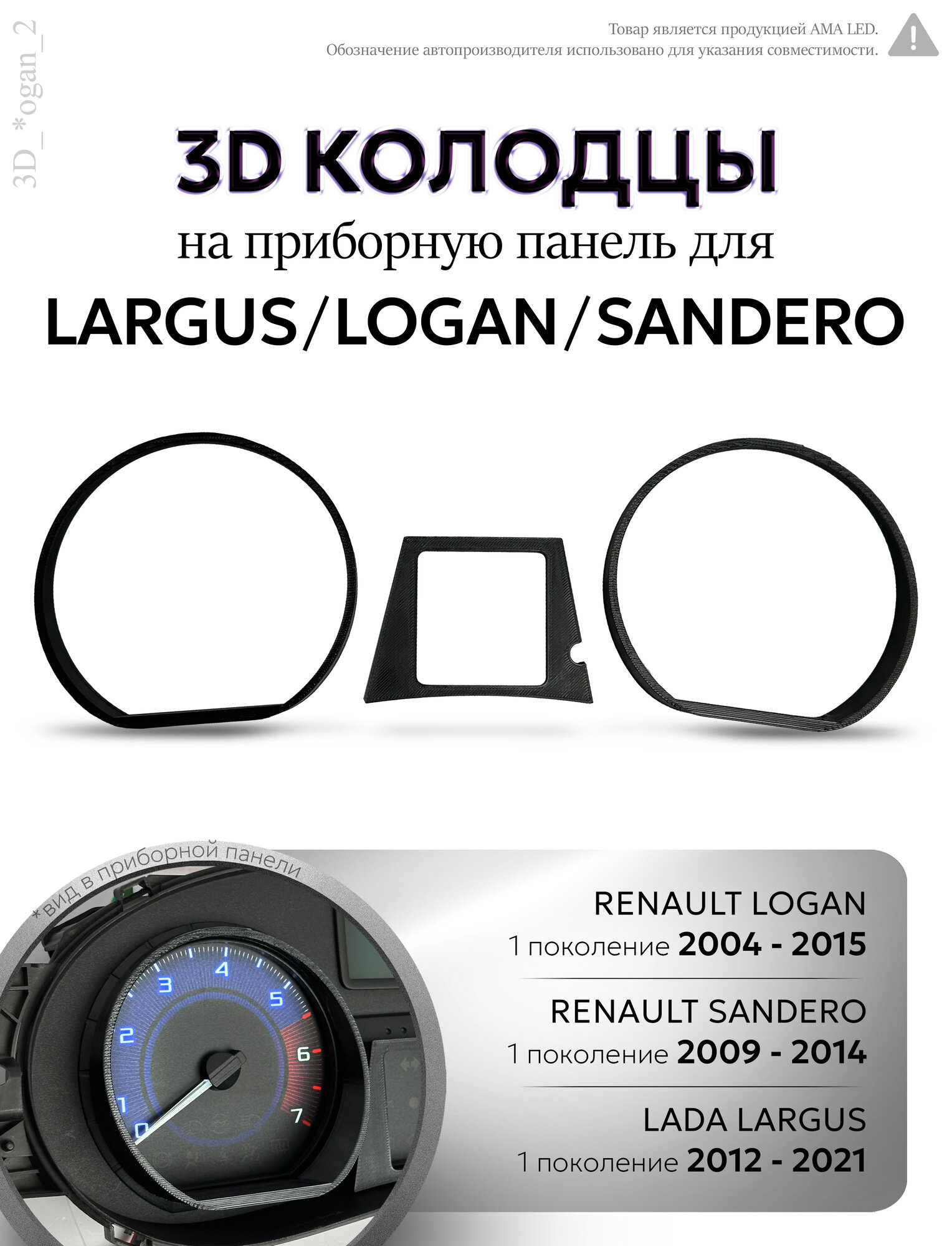 3D колодцы (кольца) для приборной панели Renault Logan