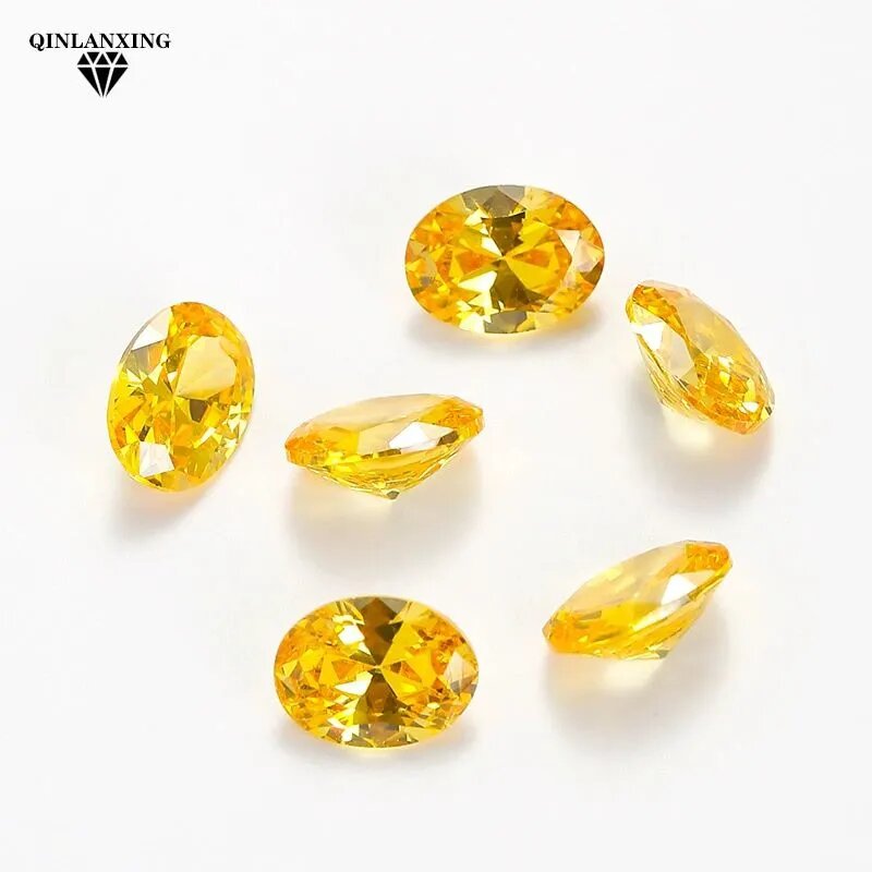 Ювелирный кристалл из фианита, 6x8мм, 20 шт, Овал, золотисто-жёлтый, кубический цирконий, циркон
