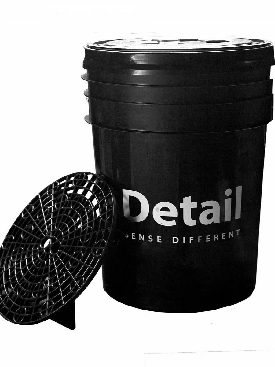 Ведро для мойки автомобиля с крышкой и пескоотделителем черное