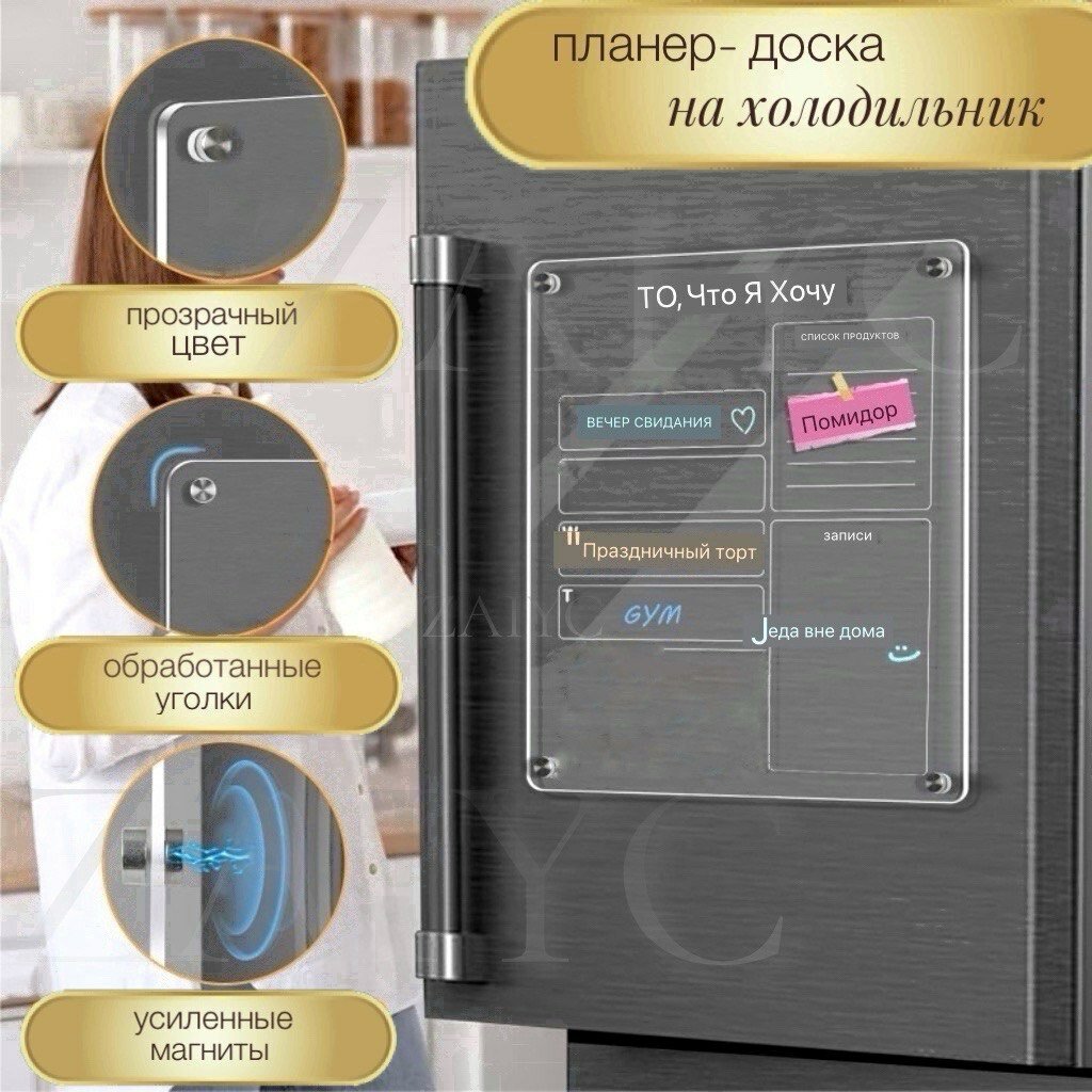 Доска на холодильник для записей, планер календарь, прозрачная