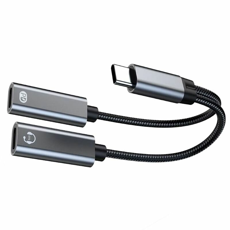 Аудиоадаптер typec digital two-in-one-type C серый