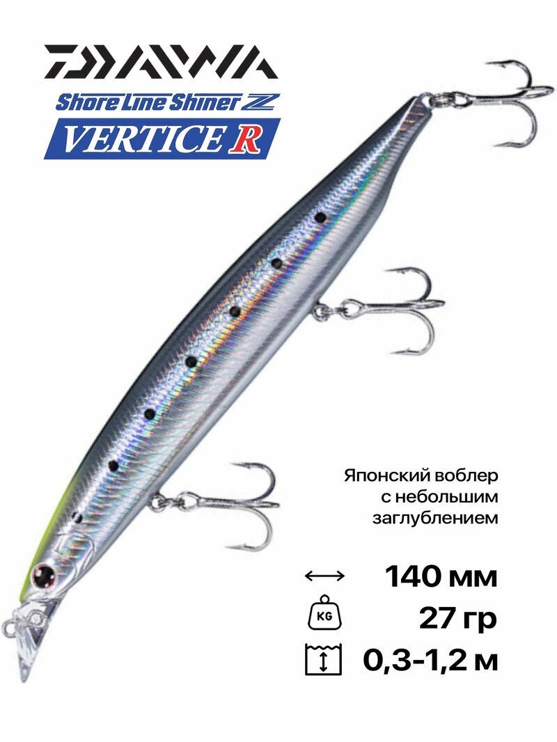 Воблер Daiwa Shoreline Shiner-Z Vertice R 140F, 140 мм, 27 гр, #Adel Chart Head Iwashi