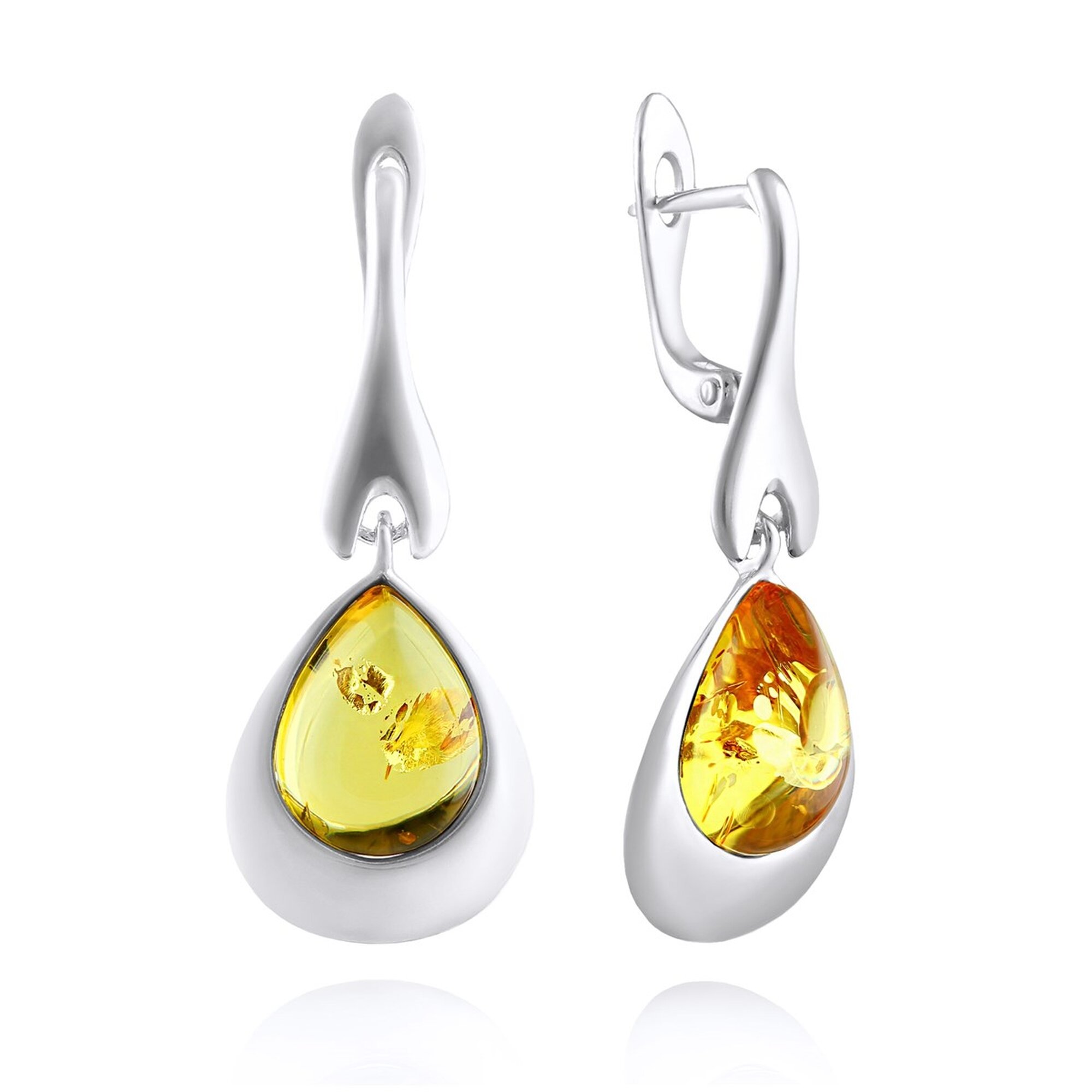 Серьги, серебро, 925 проба, серебрение, янтарь