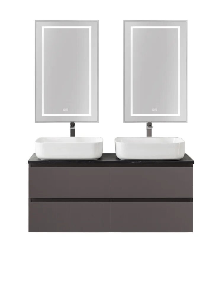 Мебель для ванной комнаты BelBagno Kraft 120 подвесная, матовая темно-серая, столешница kep-120-2-mno, раковина BB1304, для двоих