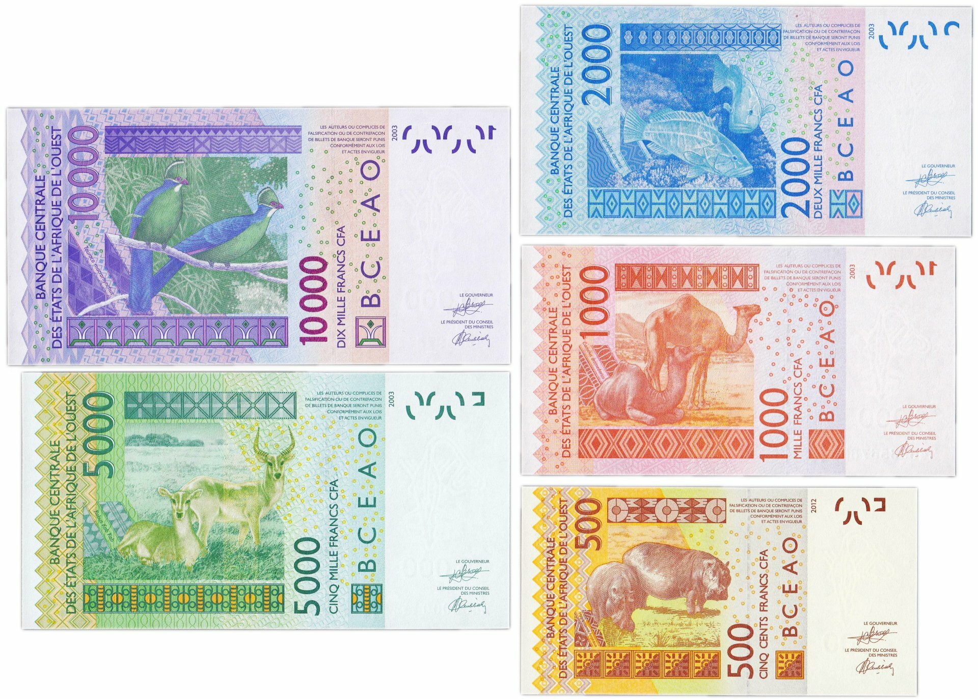 Западноафриканские штаты набор из 5 банкнот 500-1000-2000-5000-10000 франков 2024