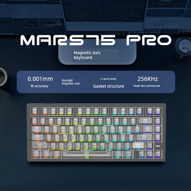 Mars75 Pro 81-клавишная игровая механическая клавиатура черного цвета для ПК, магнитные переключатели, стандартная