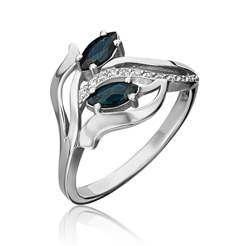 Кольцо, белое золото, 585 проба, бриллиант, сапфир