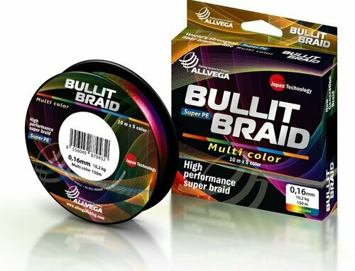 Шнур плетёный ALLVEGA "Bullit Braid" 150м мультиколор 0,10мм 5,5кг
