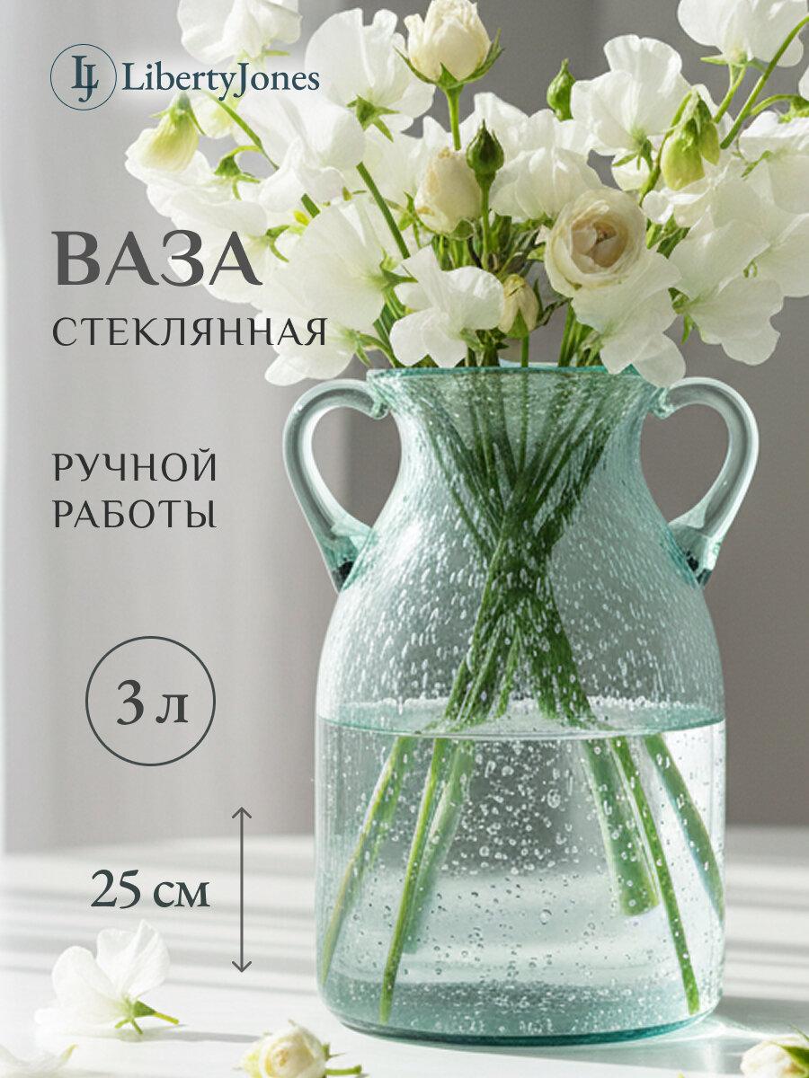 Ваза для цветов и сухоцветов Flowi 25 см стеклянная настольная с ручками Liberty Jones LJ0000156