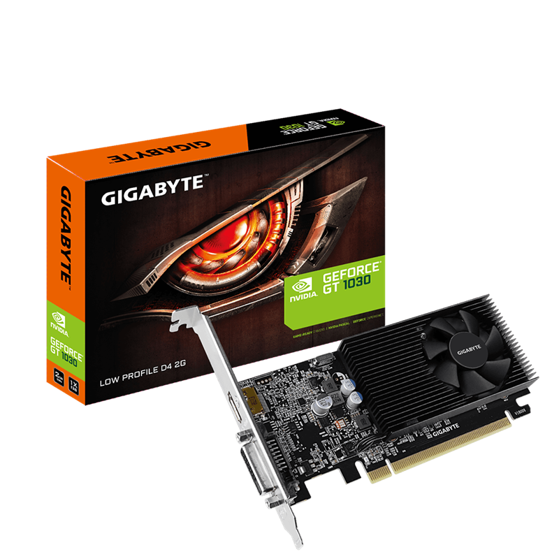 Видеокарта VGA GIGABYTE NVIDIA GeForce GT 1030 2GB, DDR4/64-bit, PCIe 3.0, 1xDVI-D, 1xHDMI 2.0, 1-slot (Gigabyte GV-N1030D4-2GL)