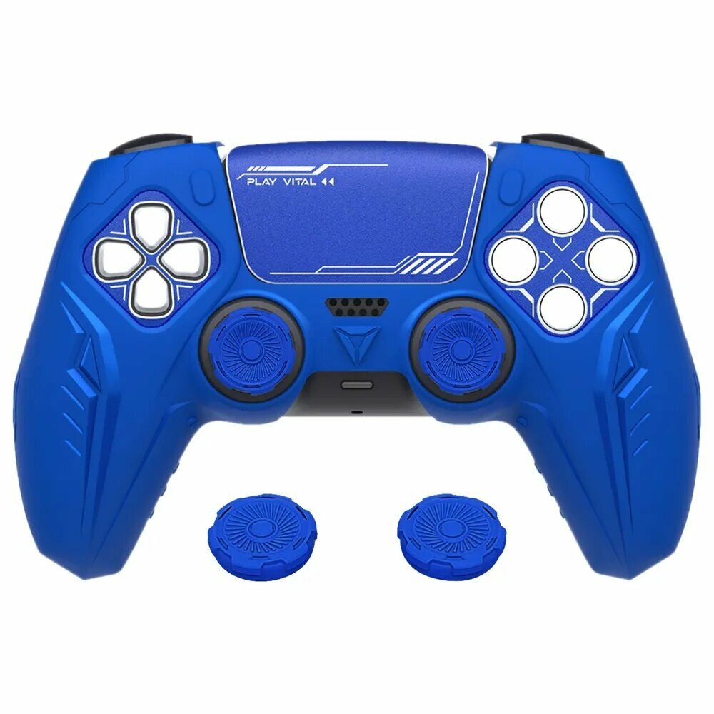 PlayVital силиконовый чехол для геймпада PS5 DualSense CyberMech, синий, совместим с зарядной док-станцией