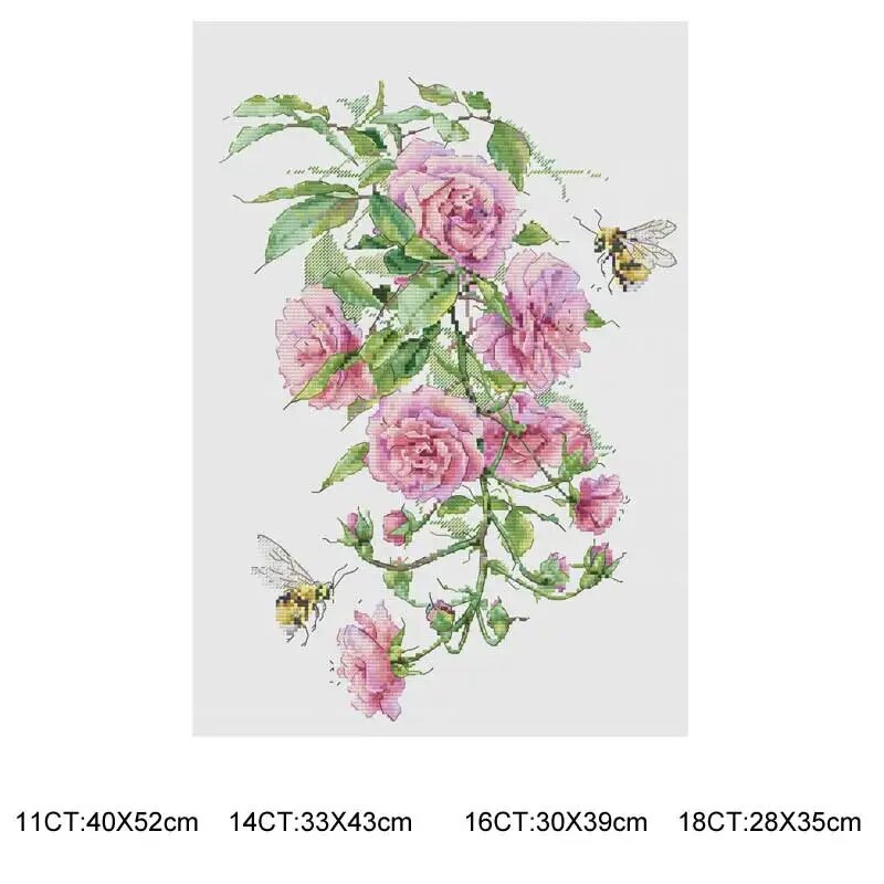 Наборы для вышивки крестом Coelho 11CT 14CT 16CT 18CT пчелы и розы JQ1066, 18CT white canvas