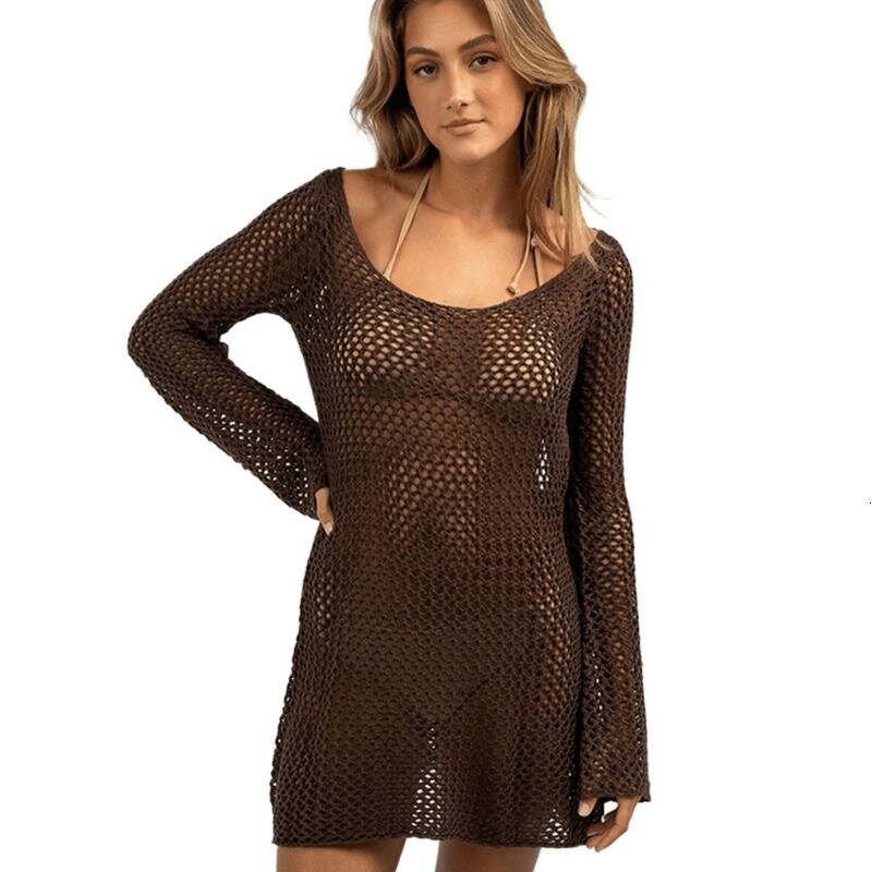 Женское платье-накидка для пляжа, Кофейный цвет - M