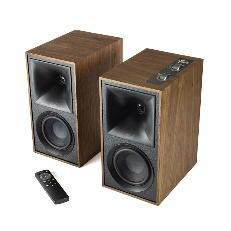 Высококачественная активная мониторная акустическая система Klipsch The Fives поддерживает высокое качество звука, HDMI/ARC, несколько подключений, Bluetooth 5.0, цвет ореховый