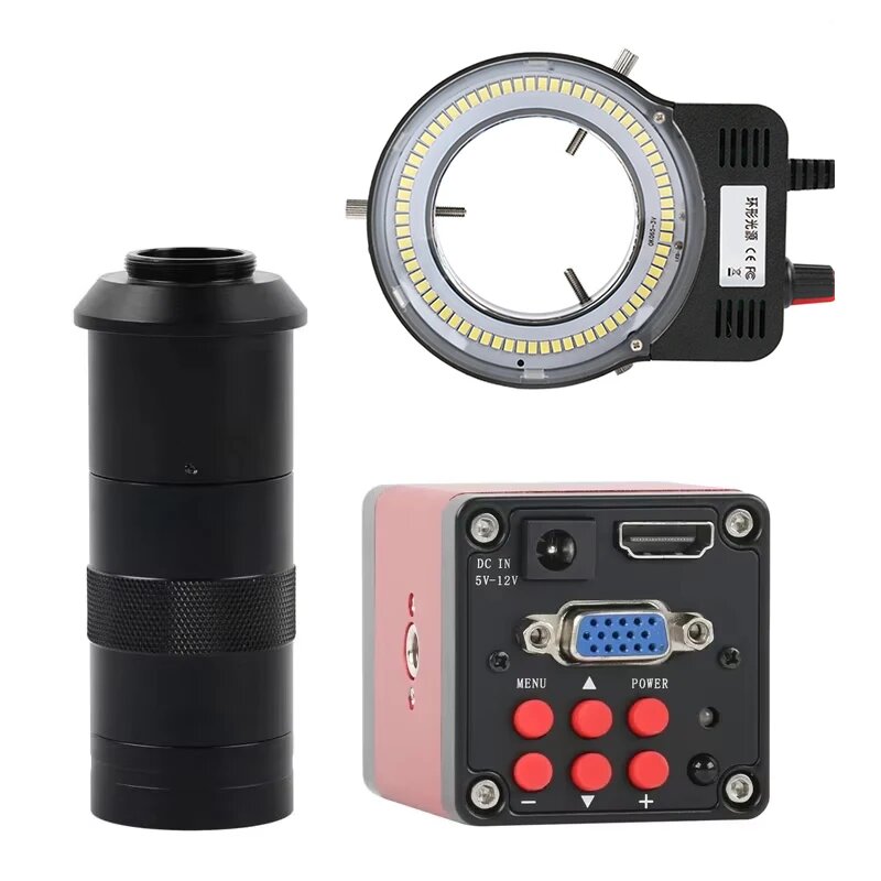 14MP 1080P промышленное видео HDMI VGA камера для микроскопа 100X объектив с креплением C 48 светодиодов SMD USB регулируемый кольцевой светильник осветительная лампа