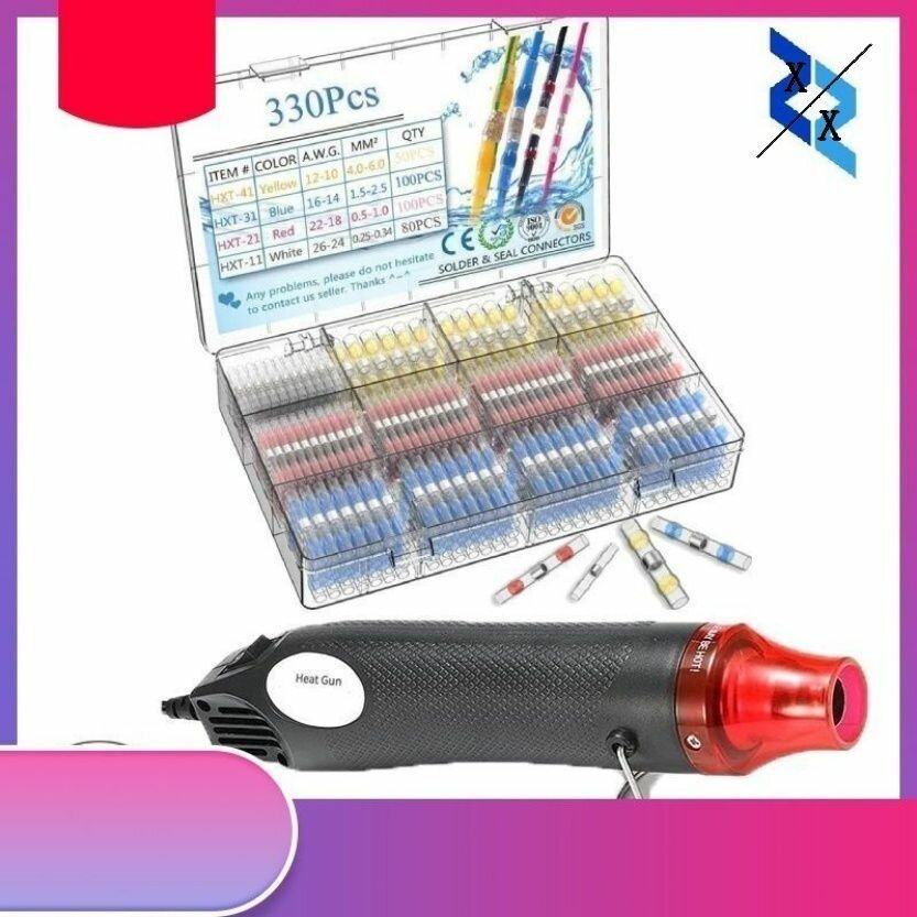 Эксклюзивный набор из 330 термоусадочных трубок с феном, припоем и клеем в 4 цветах упакован в коробку