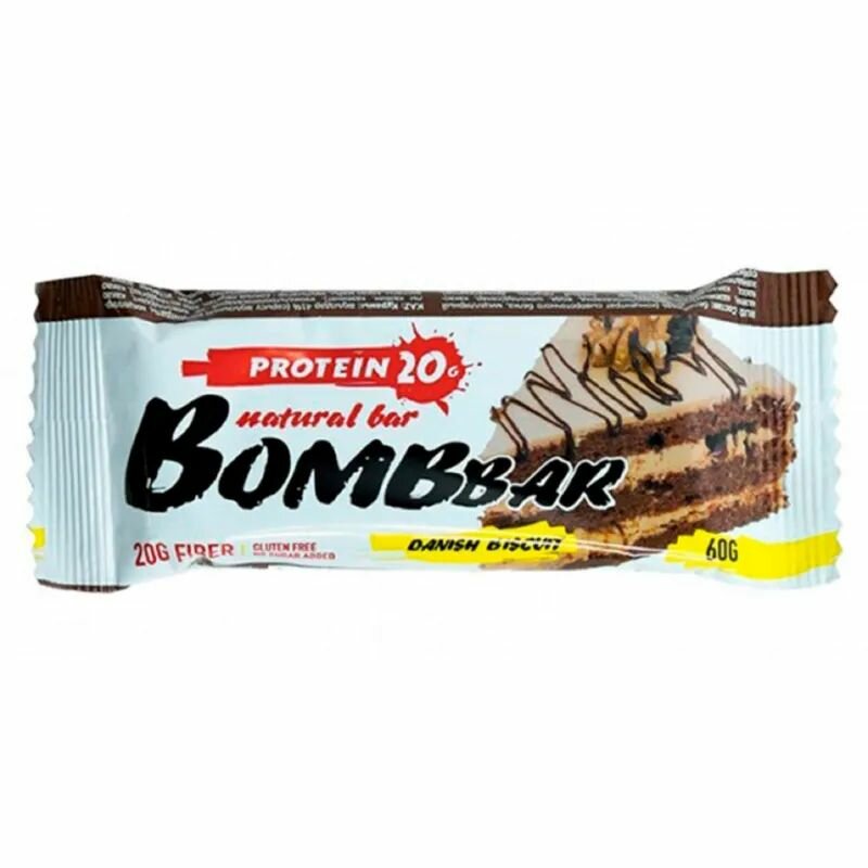 Батончик Bombbar неглазированный с протеином Датский бисквит, 60 г