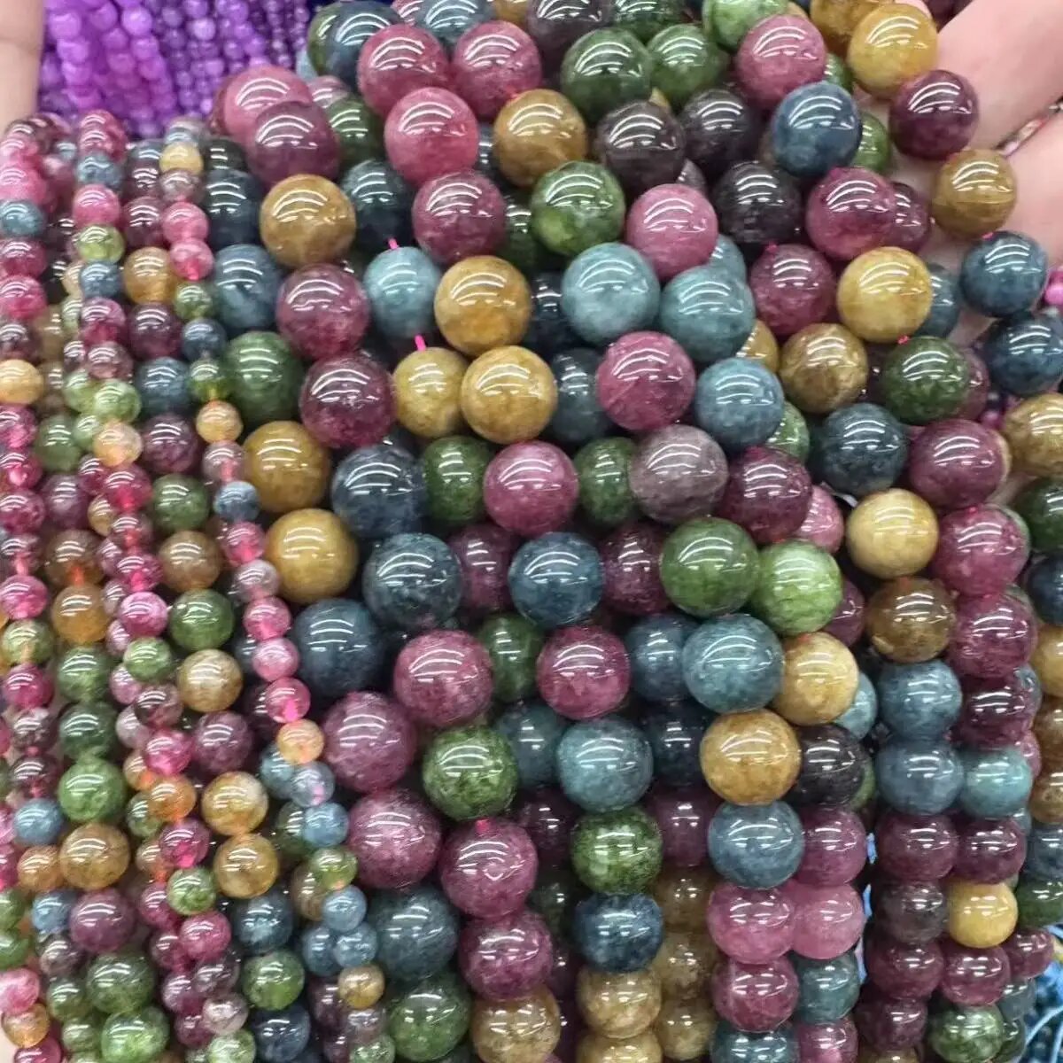 Бусины из камня, смешанный цвет, турмалин, халцедон, 4-10 мм 4mm around 91beads
