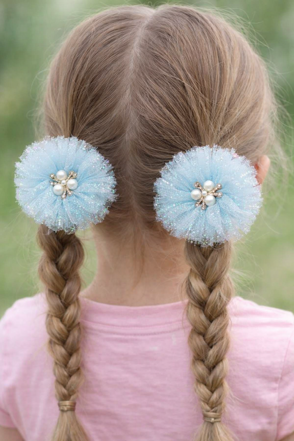 Бантики Арт и Дизайн, фатин, голубые, декоративные элементы блестки и кабошон, 2 шт