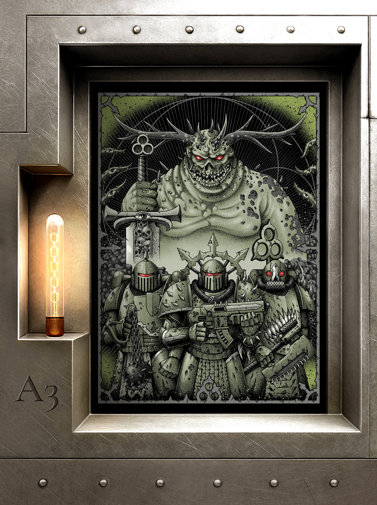 Постер Вархаммер 40000 - Плакат Warhammer 40K - "Нургл Бог Хаоса" - Формат А3