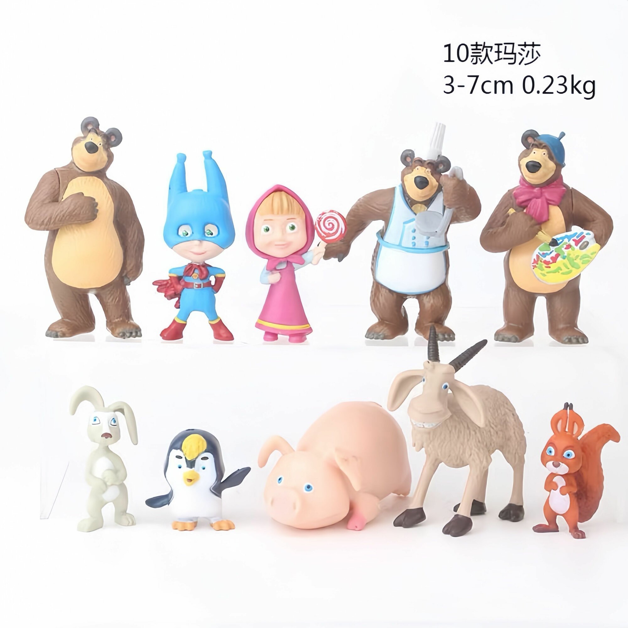 Набор фигурок Маша и Медведь для игр и коллекций, 10 персонажей из мультфильма, яркие и детализированные игрушки для детей от 3 лет, безопасные и прочные