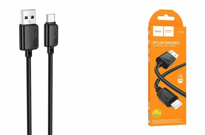 Кабель USB 2.0 AM/USB Type-C 1м hoco X113 3A черный нейлоновая оплетка