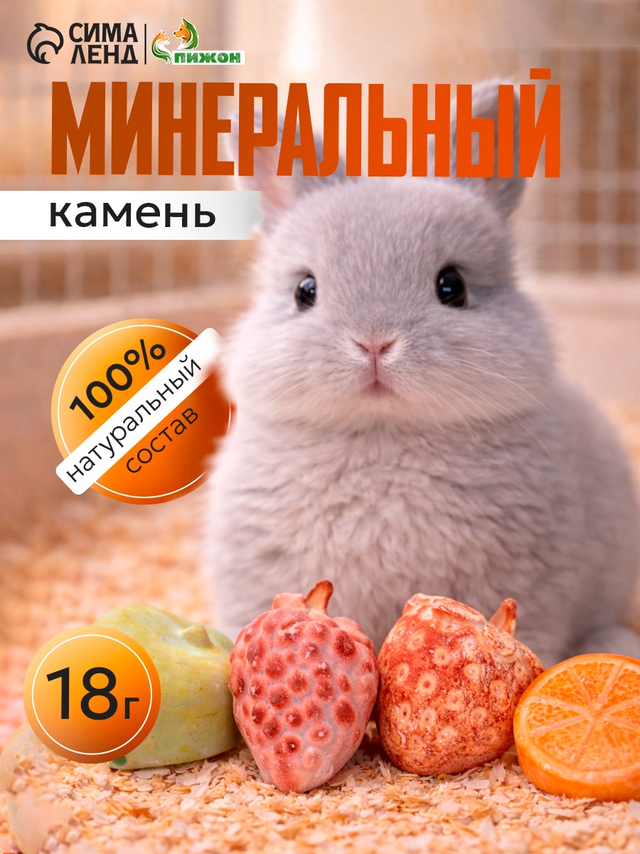 Минеральный камень "Пижон" для грызунов, фрукты, набор из 4 шт, 18 г
