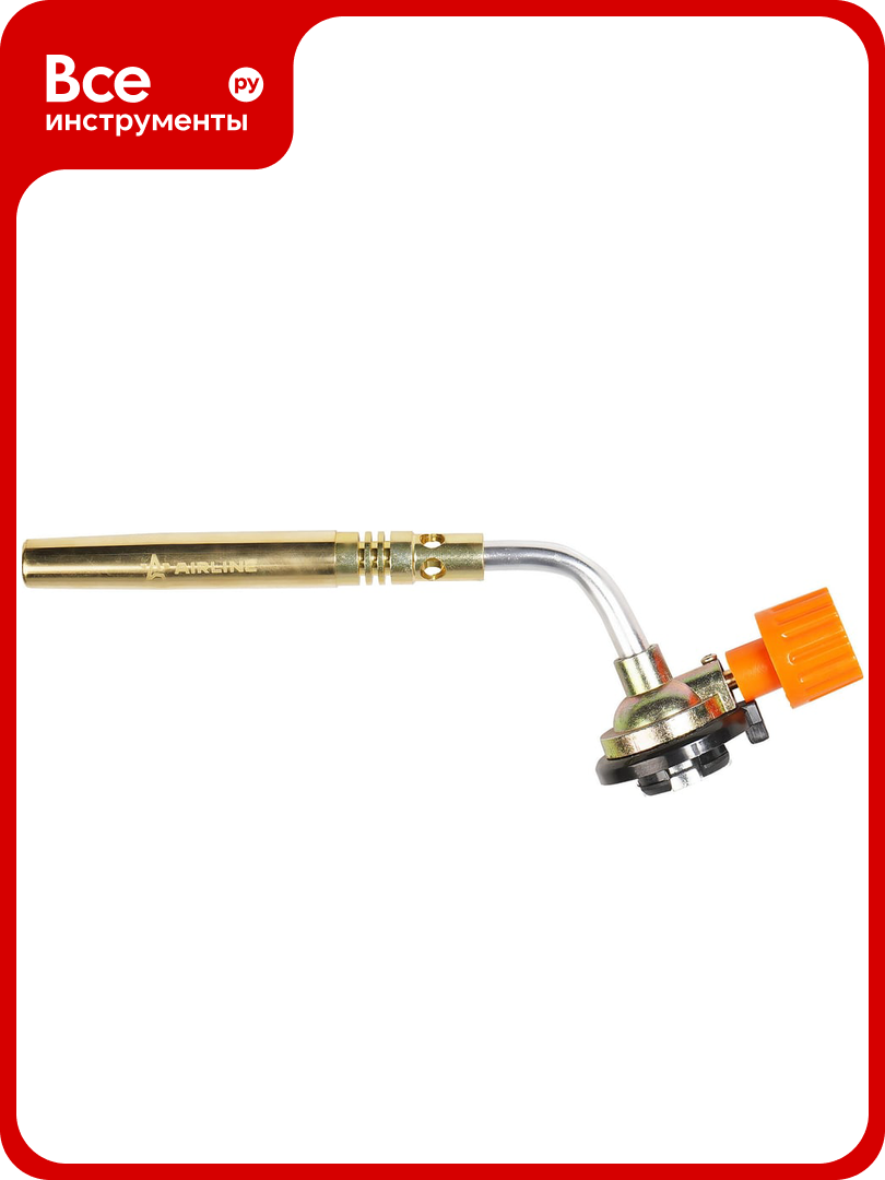 Горелка газовая Airline на цанговый баллон, ручной поджиг, сопло D12x108мм с набором для пайки, припой, флюс ADGT003