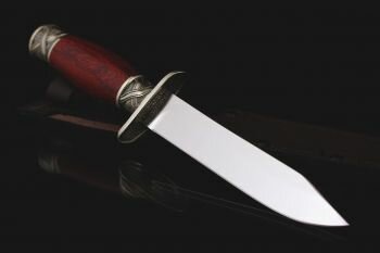 Нож туристический, охотничий/Нож разведчика НР-40. Клинок х12мф. Рукоять падук, мельхиор(худож. литье).