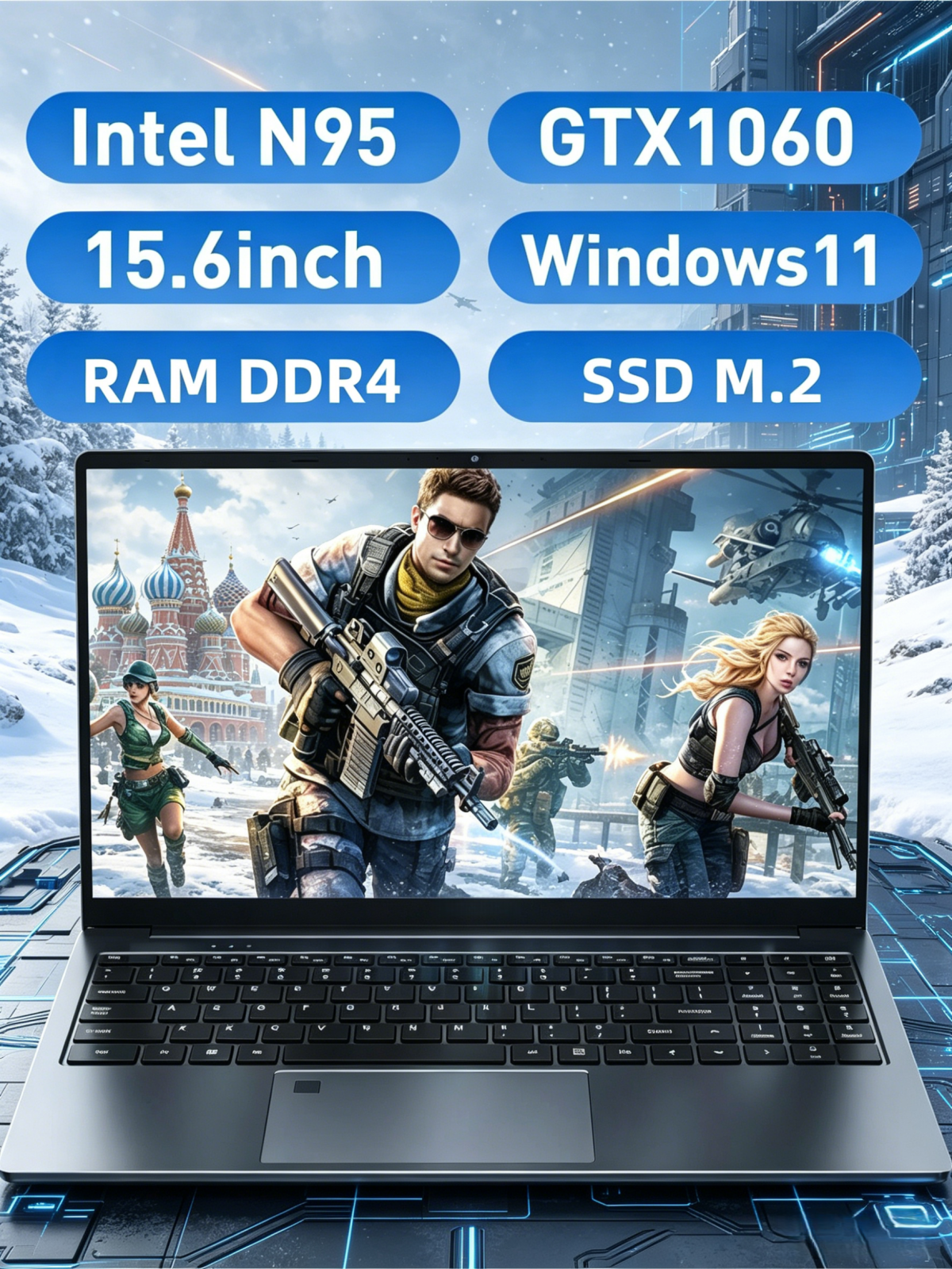 15.6" intel N95 gtx1060 видеокарта Премиальный игровой ноутбук для работы и учебы ноутбуки noutbuk ультрабук Windows11