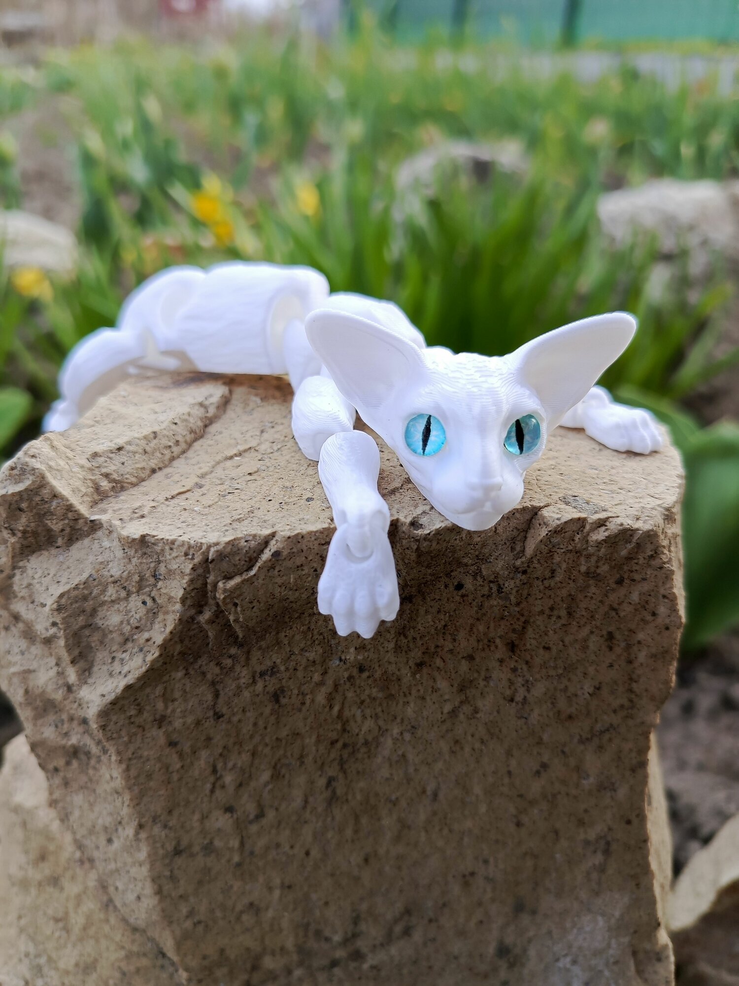 Ориентальная кошка подвижная, 3D печать, фиджет, цвет белый шёлк, миниатюра