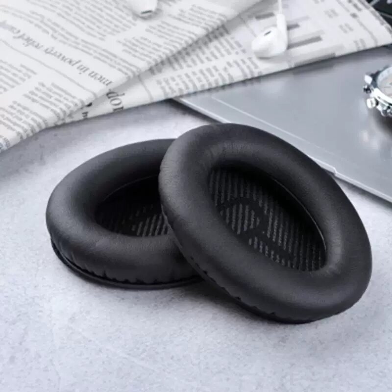 Софт-леather наушники Bose QC35/QC25/AE2/QC15 с черным цветом и черными LR амбушюрами, пара