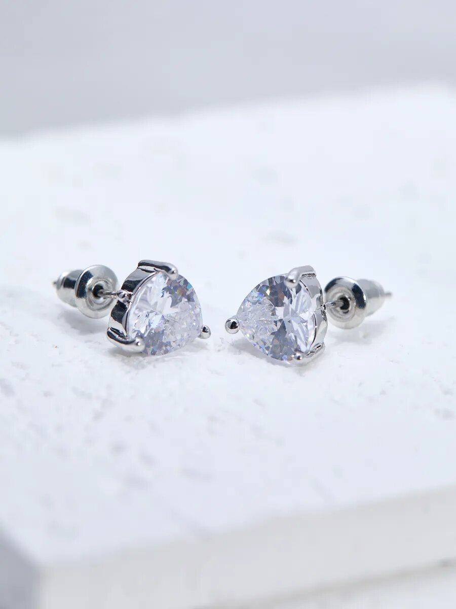 Серьги пусеты, кристаллы Swarovski, фианит, белый, серый — фото 1